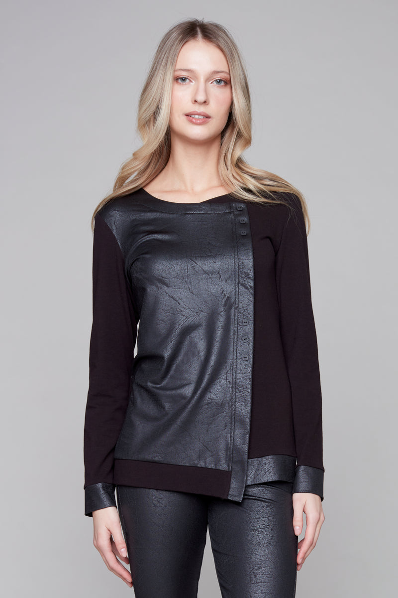 Compli K novelty sweater knit with crackle pleather front detail ...