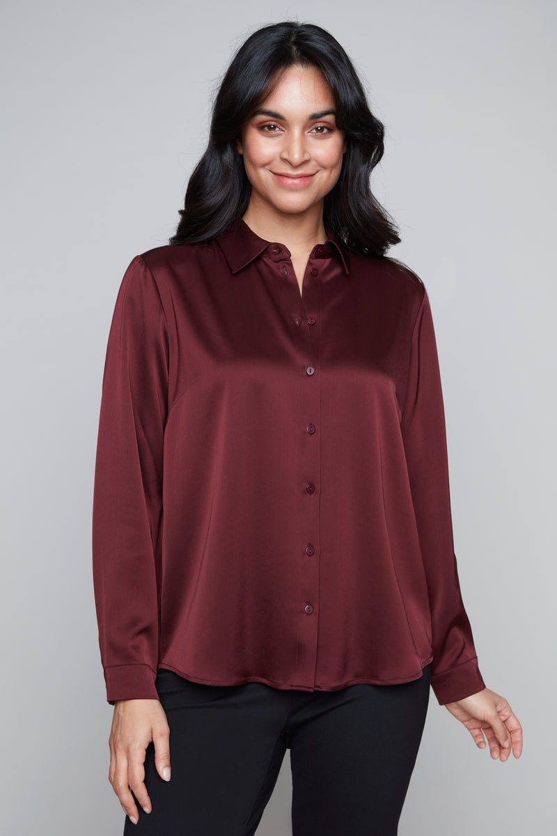 Carre Noir button-front satin blouse with roll tab sleeve – Boutique V ...